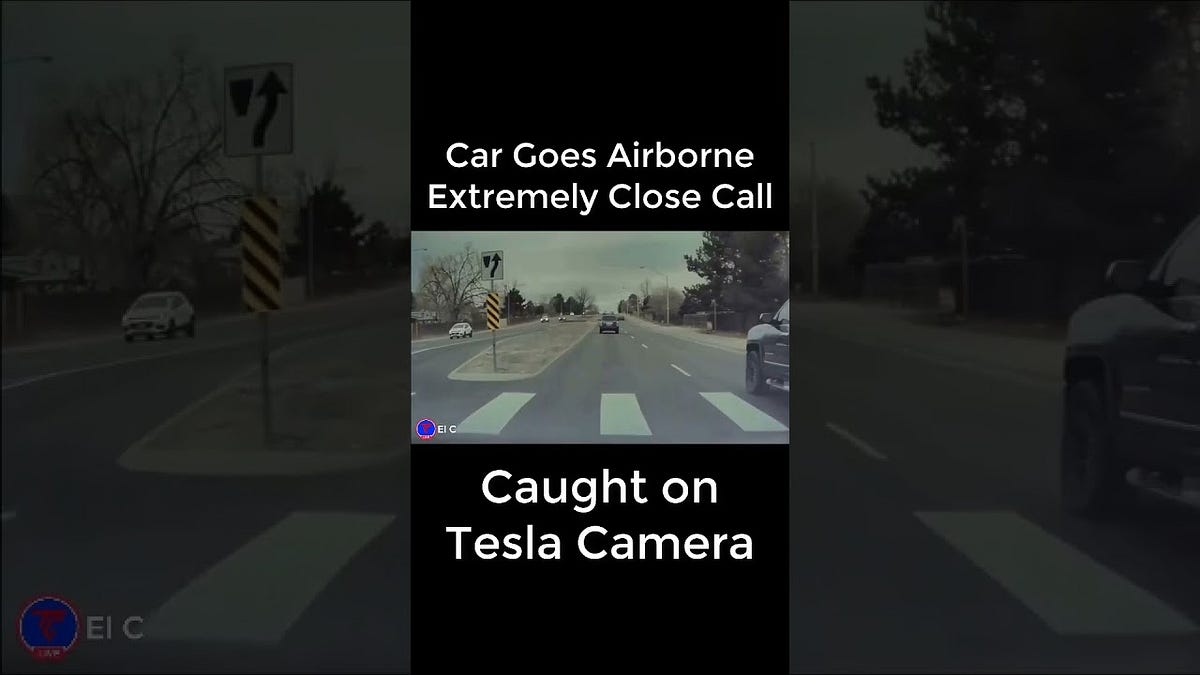 Car Goes Airborne Extremely Close Call Caught on Tesla Camera ...