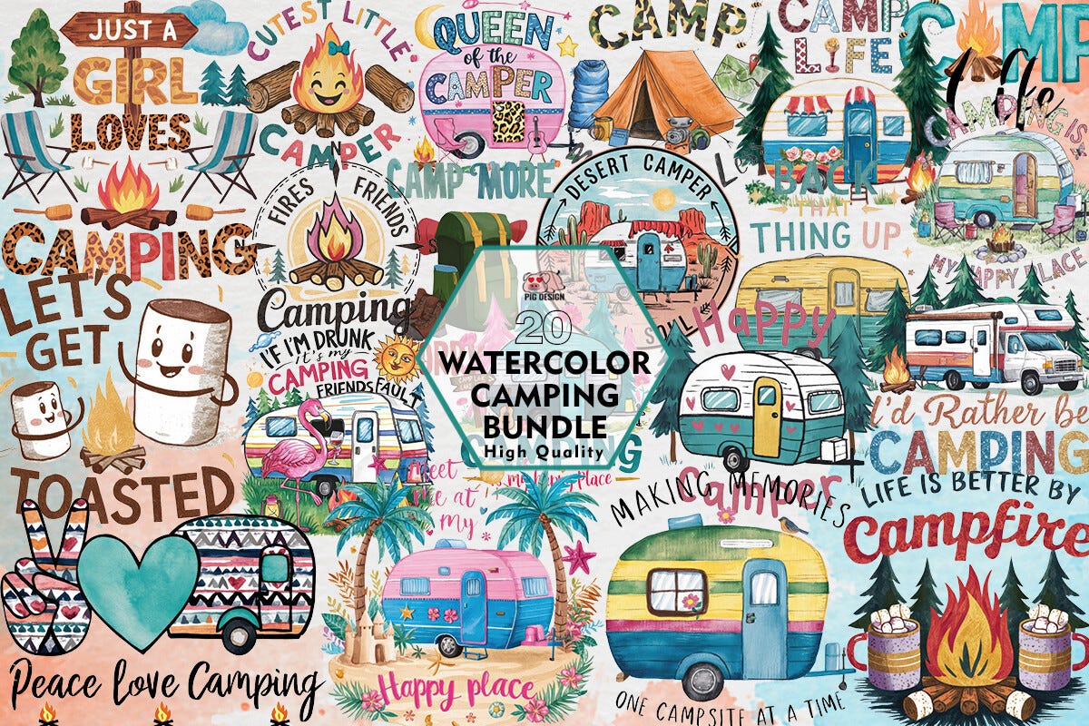 Watercolor Camping Clipart PNG Graphics Free - Prismpulse - Medium