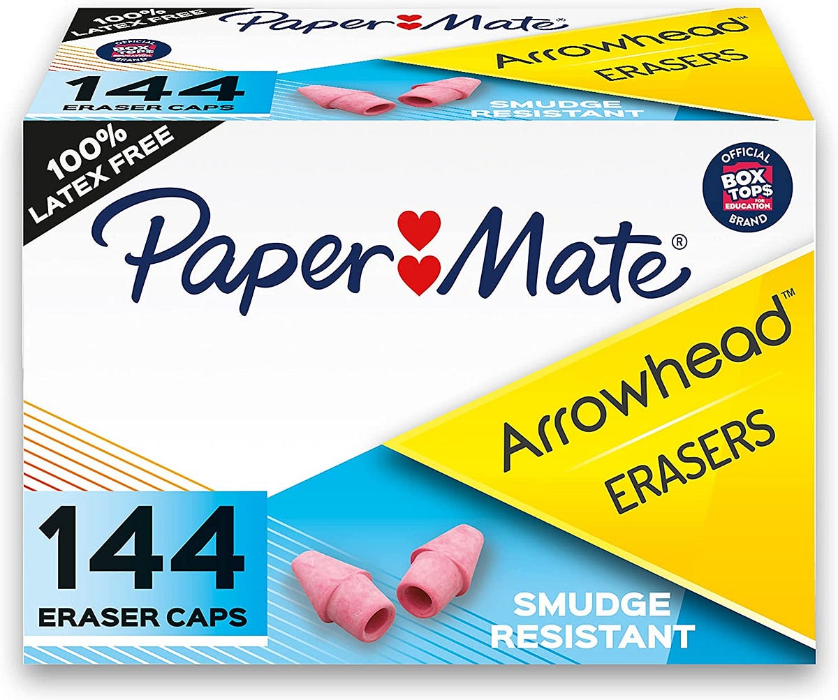 Paper Mate 73015 Arrowhead Pink Pearl Cap Erasers, 144 Count - Trend ...