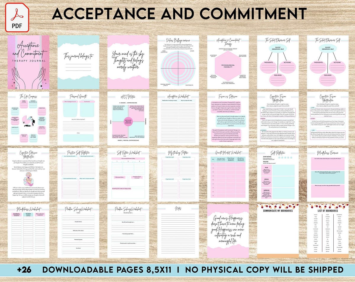 Acceptance and Commitment, therapy journal , self discovery, self ...