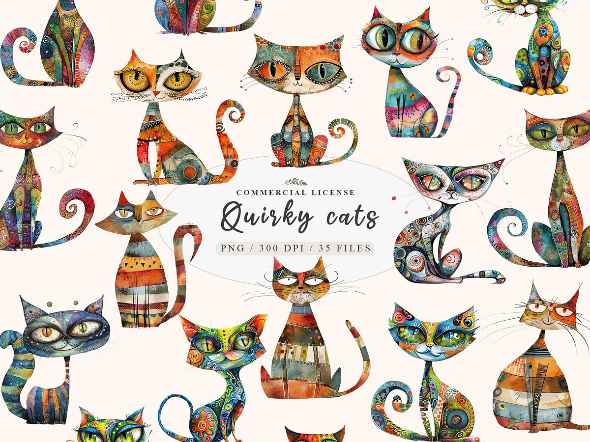 Funny Cat Clipart, Quirky Cat Clipart | by Lumenlynx | Jul, 2024 | Medium