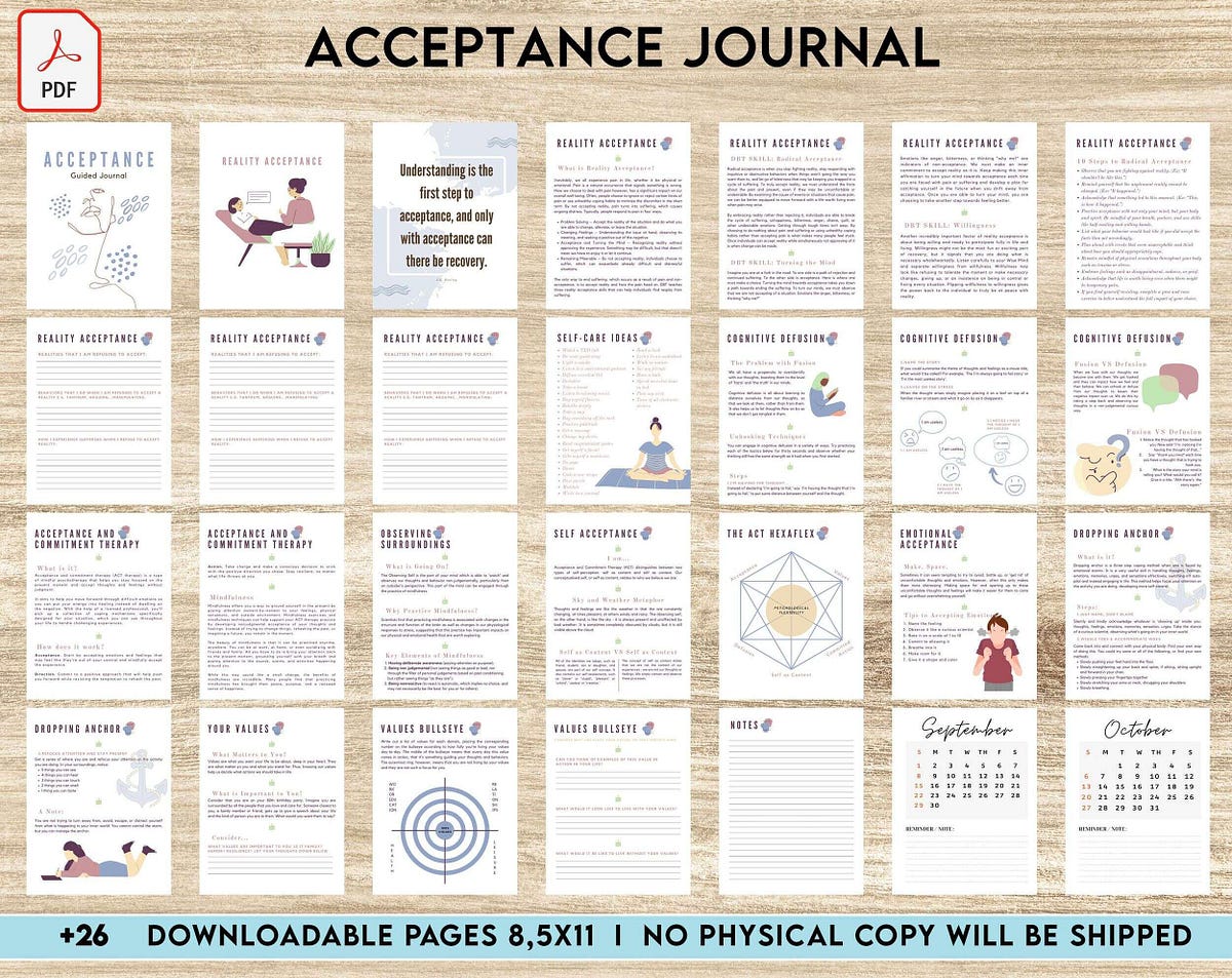 Acceptance Journal, therapy journal, Self care journal, self care ...