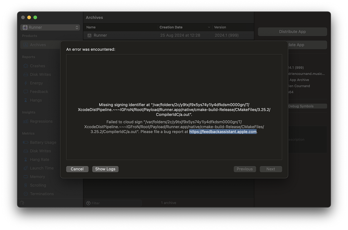 Missing signing identifier when creating an archive for an ios app containing a static library ...