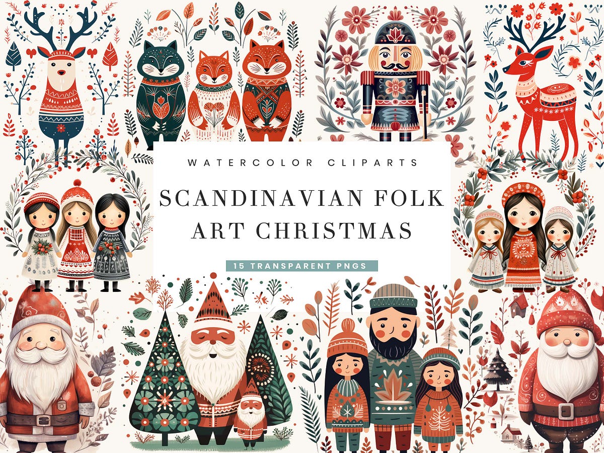 Scandinavian Folk Art Christmas Clipart Free | by Coffeedepressed | Sep ...