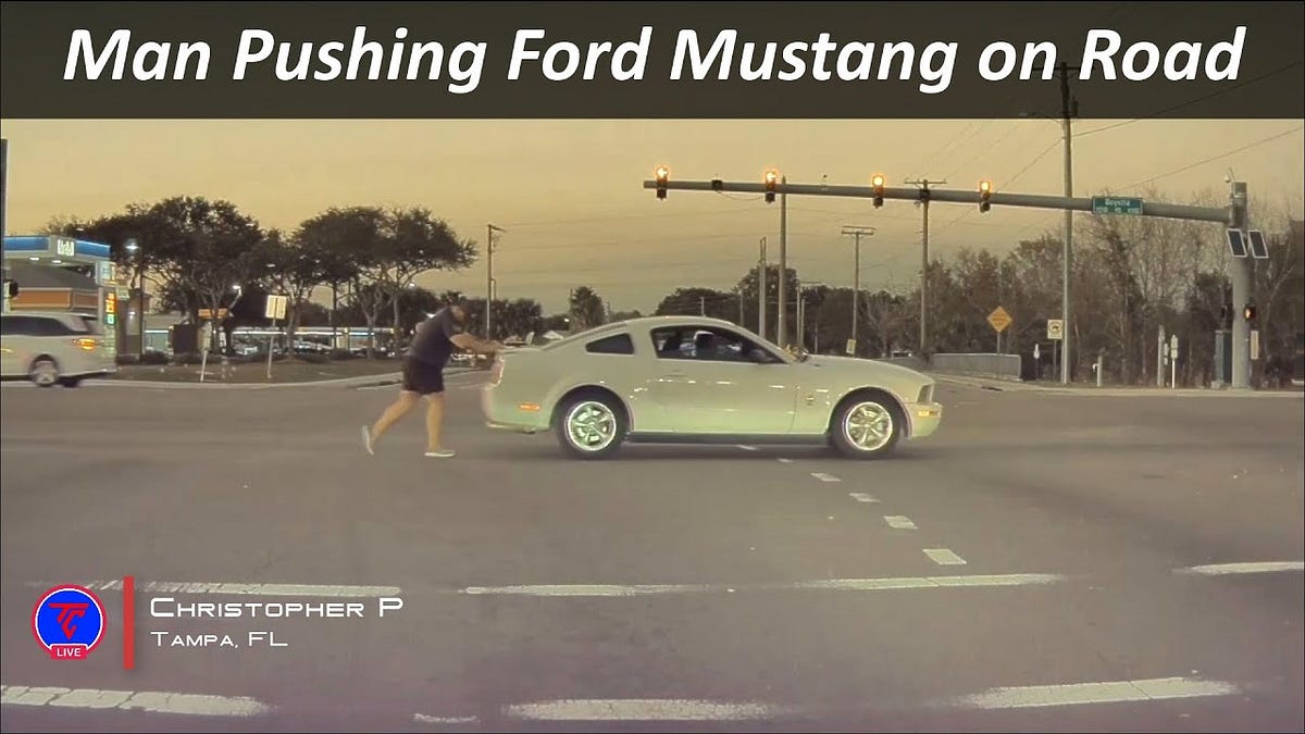 Man Pushing Ford Mustang on Road Caught on Tesla Camera | TeslaCam Live ...