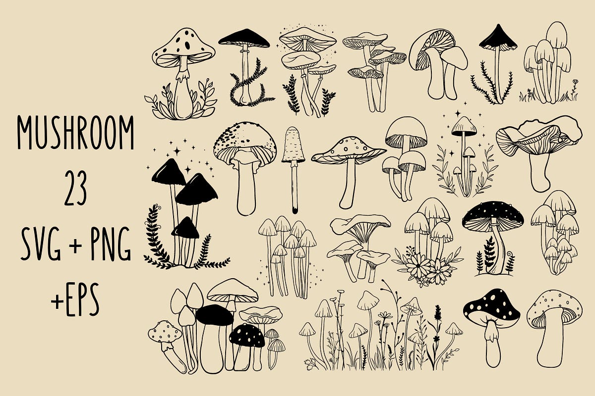 Mushroom Svg Bundle Outline Clipart Free | by Aethercanvas | Aug, 2024 ...