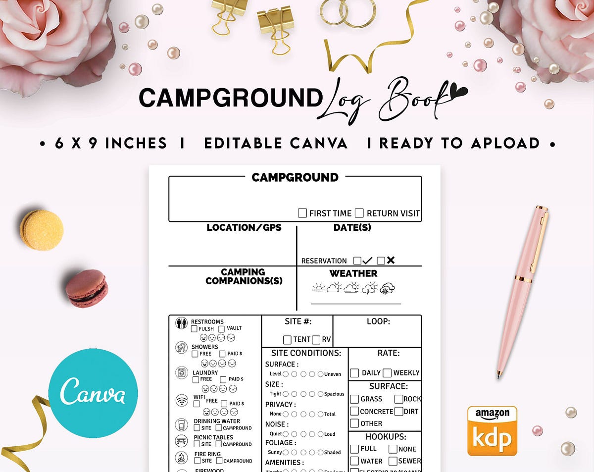 Camping Campground Journal 6x9" Canva Editable Template, Canva KDP ...