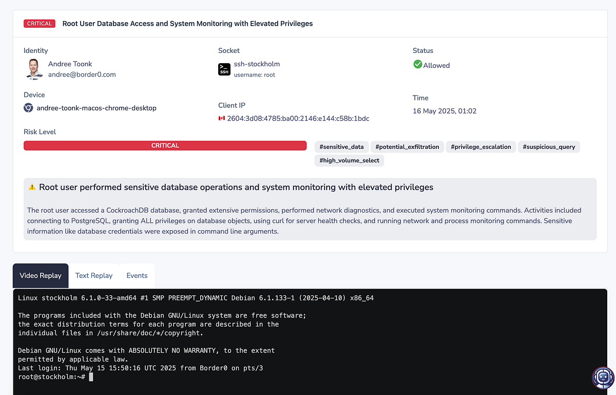 Unlocking Deeper Security Insights: Introducing AI SSH/DB/K8 Session Analysis | by Border0 | Jun ...