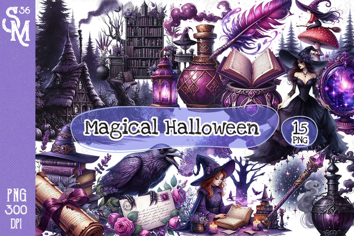 Magical Halloween Clipart PNG Graphics Free | by Auroraskye | Medium