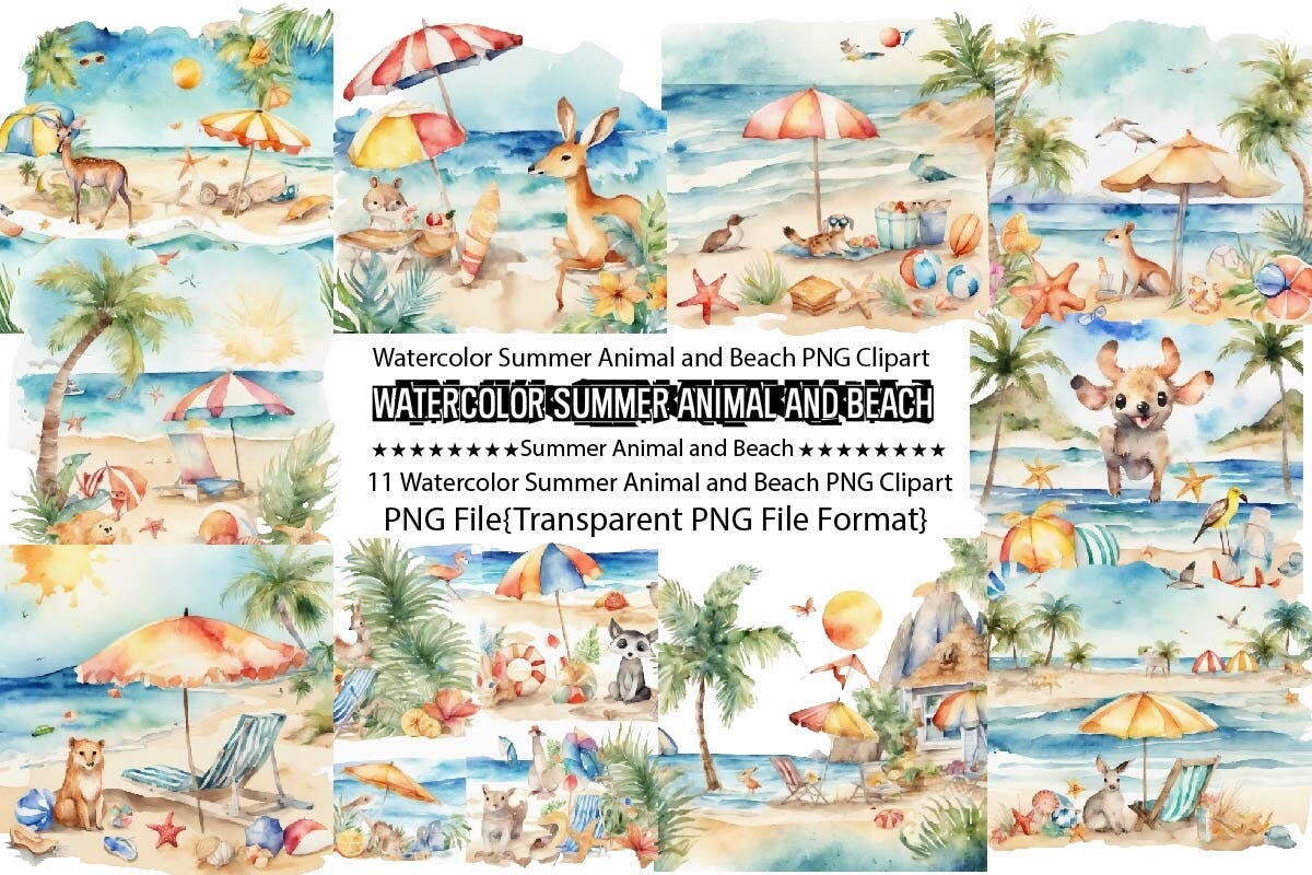 Watercolor Summer Animal and Beach Free Download | by Neonnebula | May ...