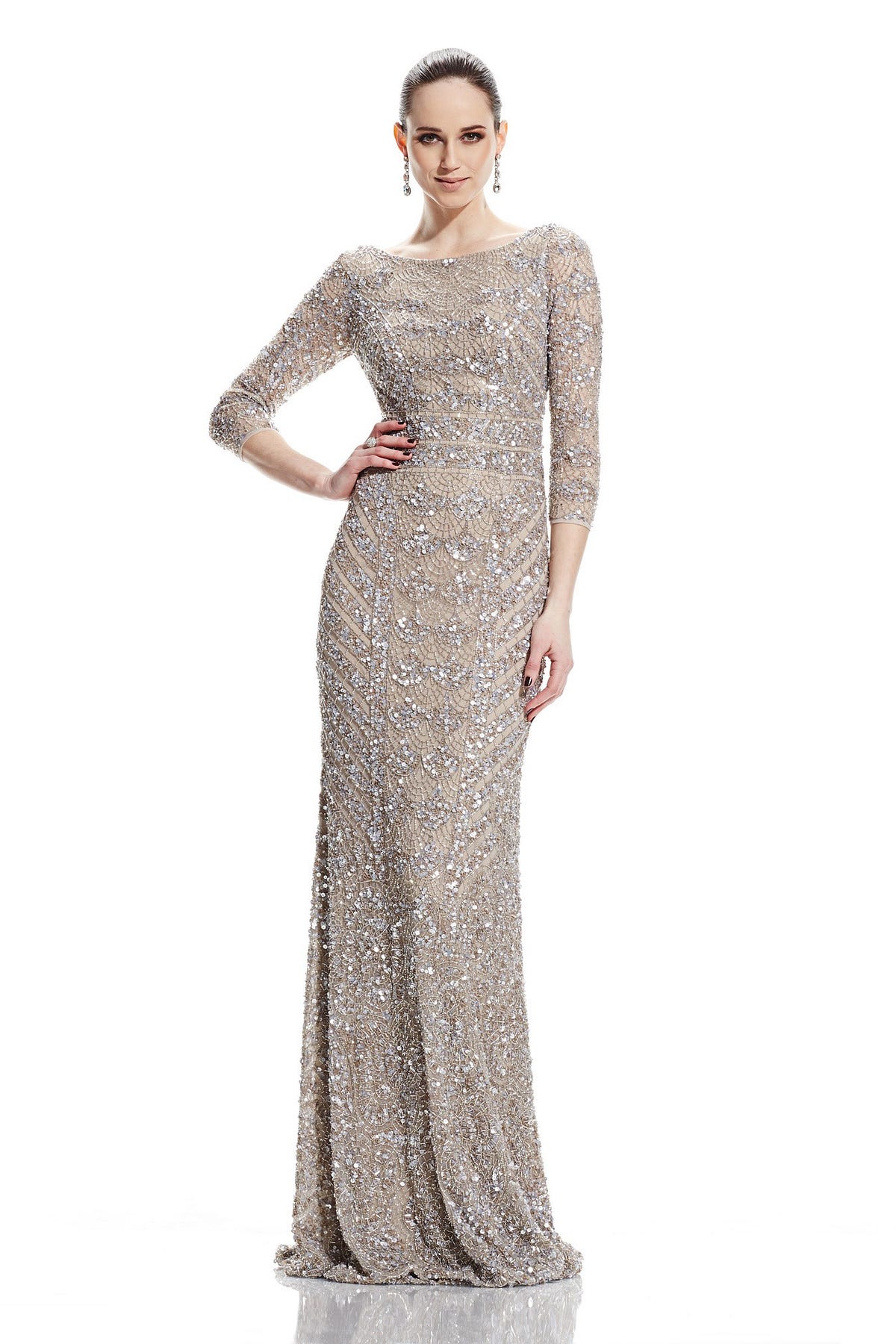 THEIA 3/4 Sleeve Beaded Gown | by wedding dress sales | Medium