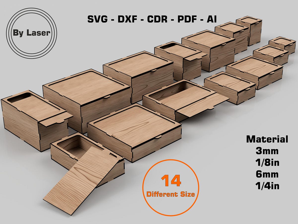 Laser Cut Boxes with Slide Lid 14 Size - Inkalchemist - Medium