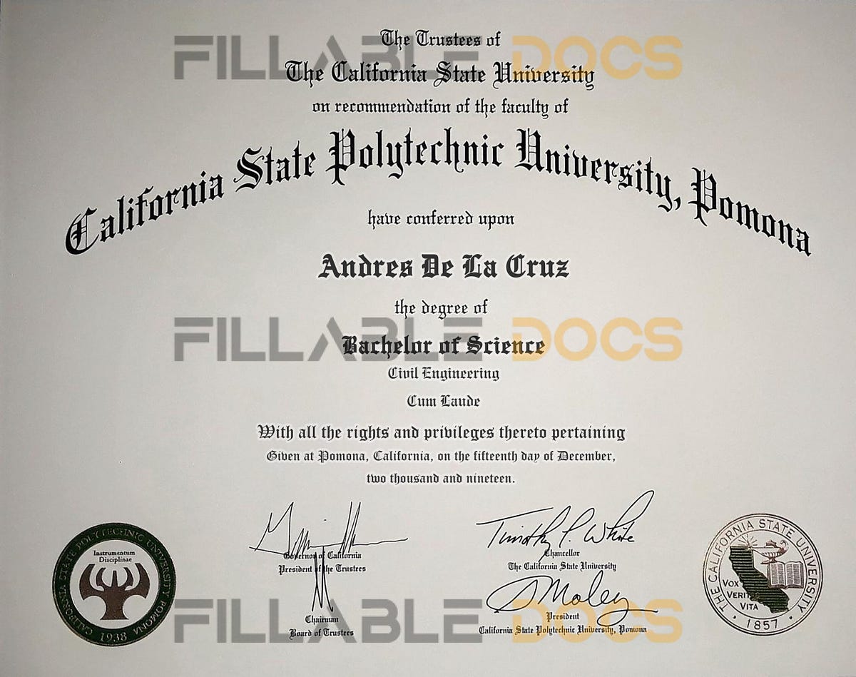 Fake Certificate from California State Polytechnic University, Pomona ...