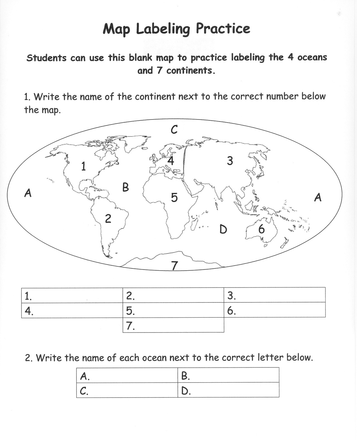 Seven Continent And Five Ocean Worksheets - Full Worksheets - Medium
