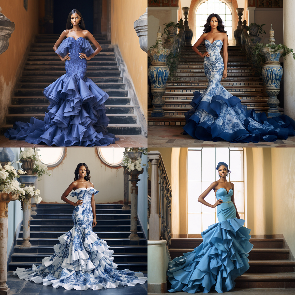 “Alluring Indigo Organza Mermaid Wedding Dress with Elegant Accessories ...
