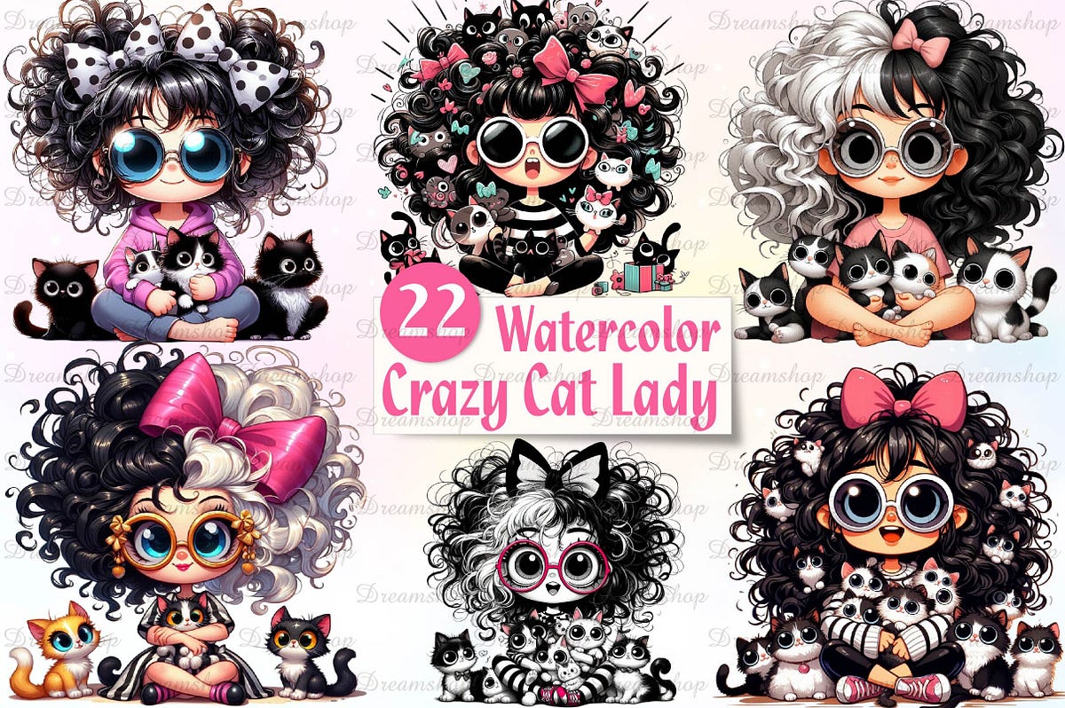 Funny Crazy Cat Lady Clipart Bundle Free | by Whisperingwillow | Aug ...