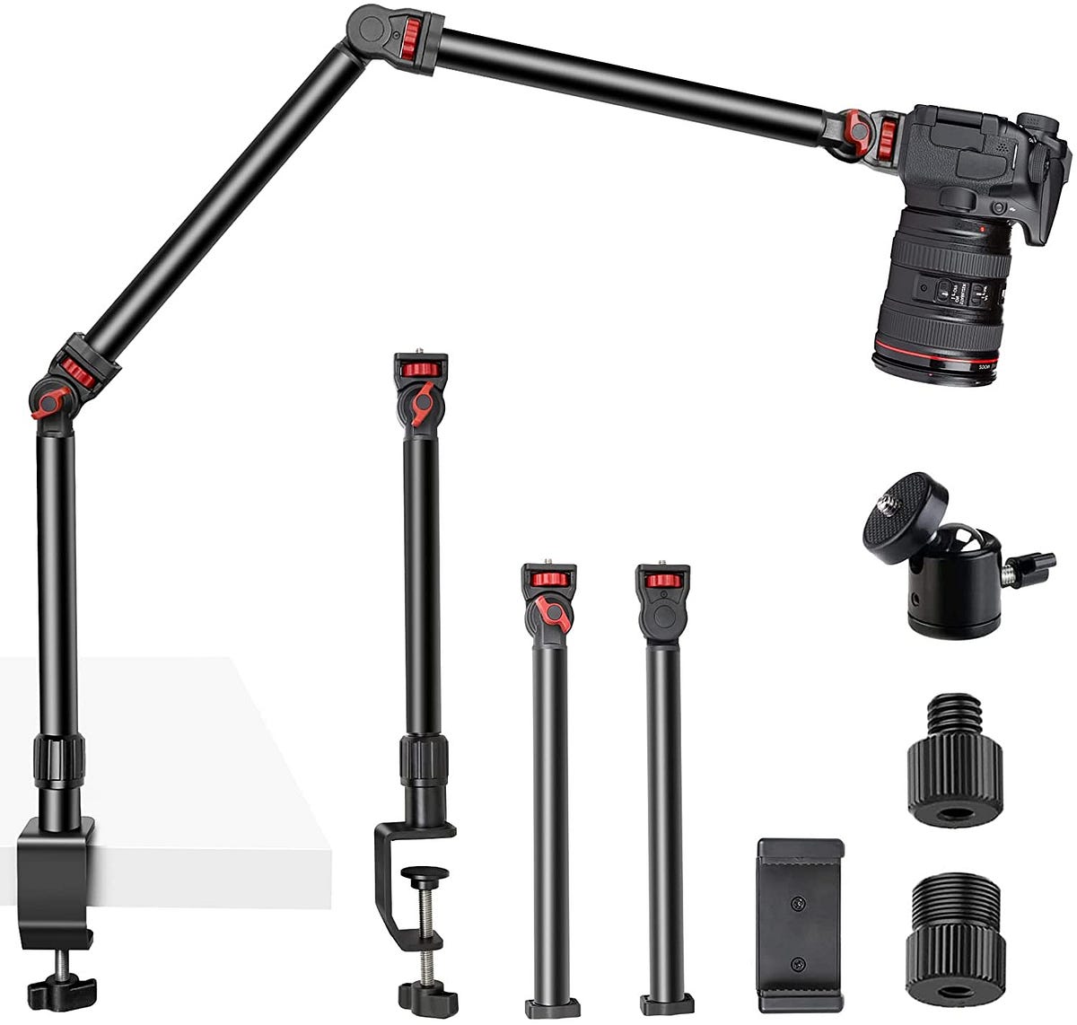 FOUTOUKEEP Flexible Overhead Camera Mount with 1/4“ 3/8” 5/8" Screws ...