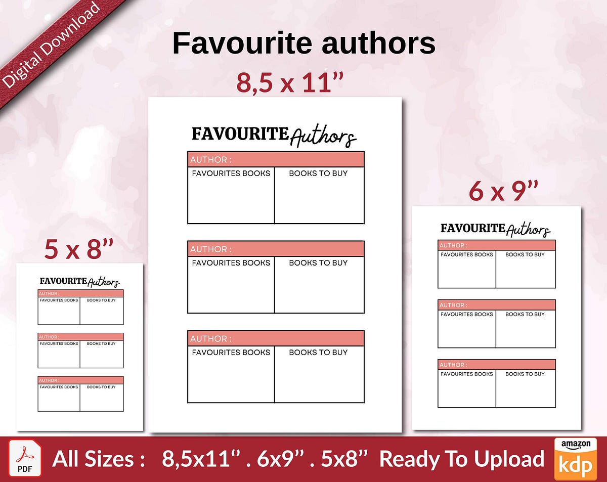 Favourite authors KDP interior Ready To Upload, Sizes 8.5x11 6x9 5x8 ...