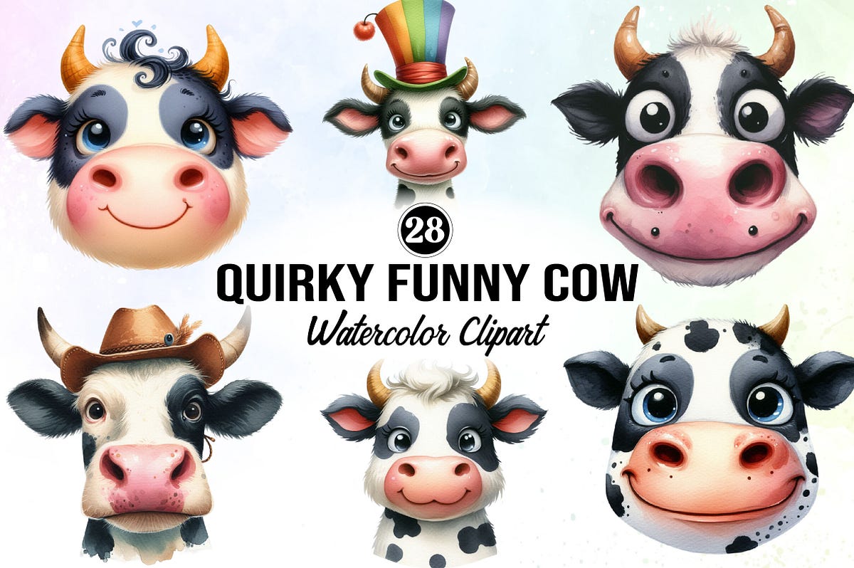 Quirky Funny Cow Watercolor Clipart Free Download | by Cybercanvas ...