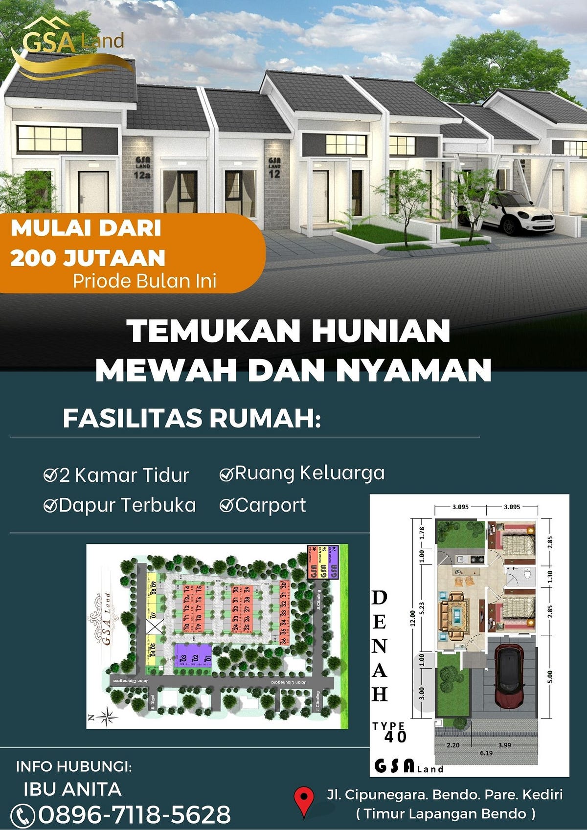 HUNIAN ASRI, 0896–7118–5628 diJual Rumah Type 40 GSA Land Pare Kediri ...