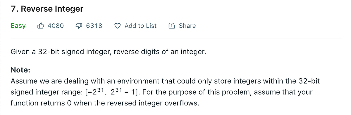 Leetcode 7 — Reverse Integer Python By Dhairya Dave Medium