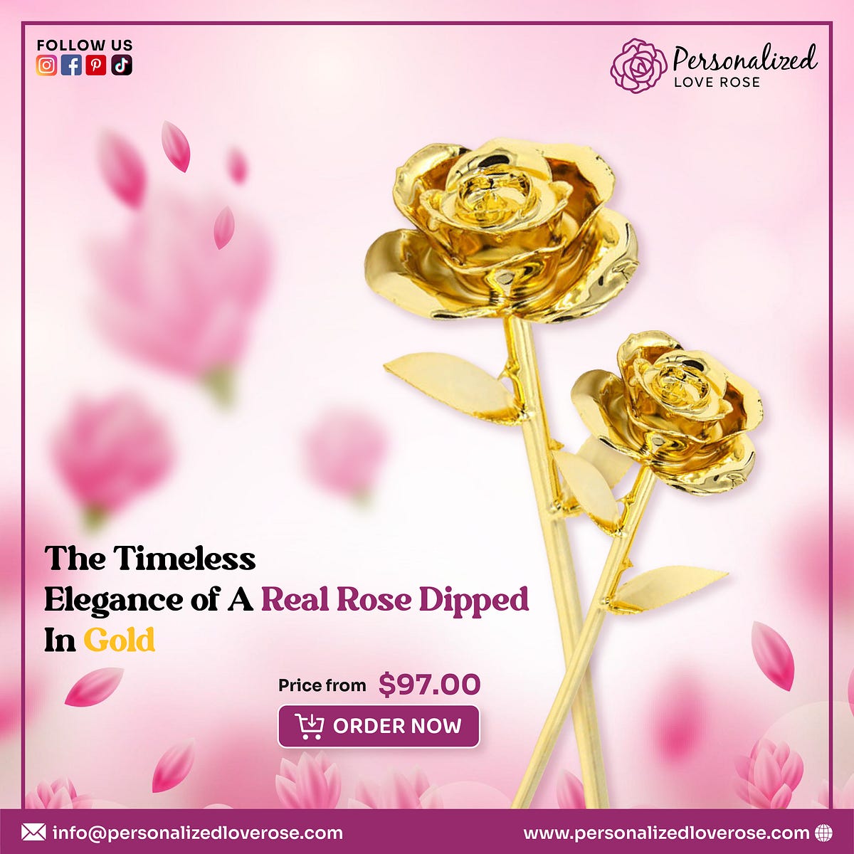 The Timeless Elegance of a Real Rose Dipped in Gold - Personalised Love ...