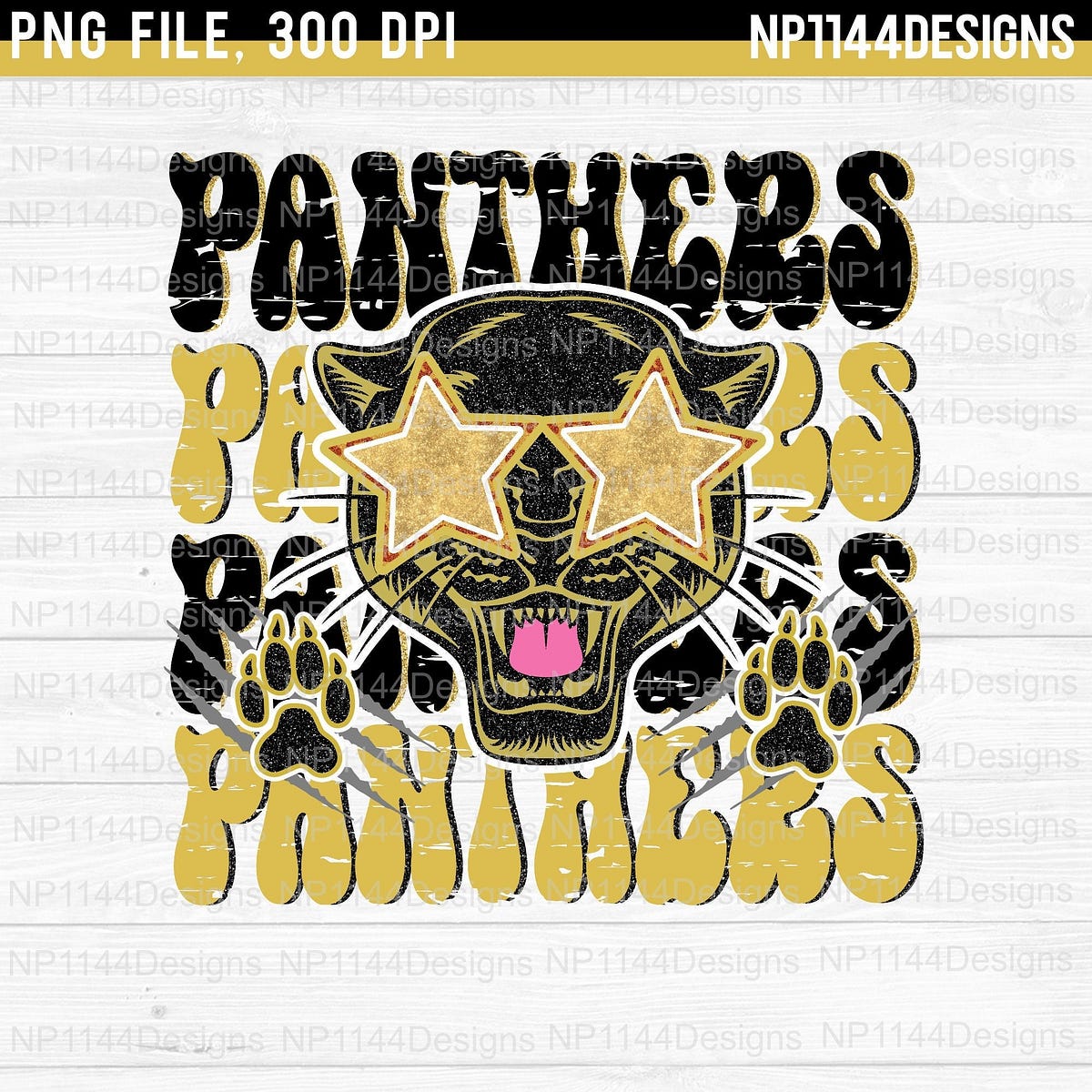 Panthers Preppy Mascot PNG, Black and Gold Team Spirits, Groovy ...