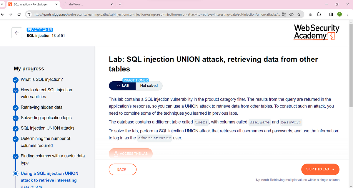 SQL injection UNION attack, retrieving data from other tables ... SQL injection UNION attack, retrieving data from other tables ...