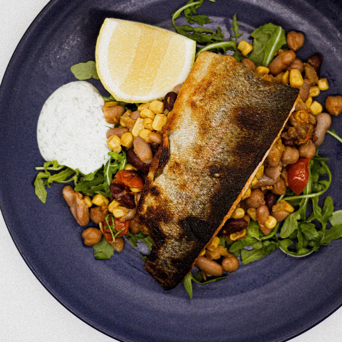 Trout with beans and corn salad. 490 Calories / 43G Protein* | by ...