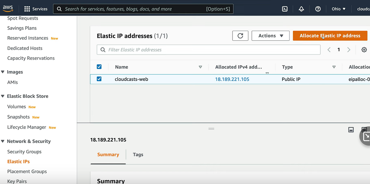 How to Assign an Elastic IP address to your EC2 Instance | by Eliot Chang | Medium