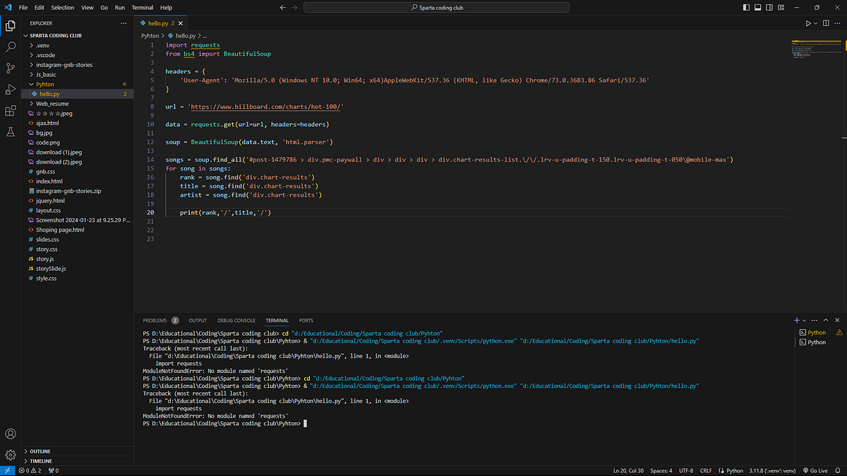 TIL : Faced challenges in Python while tackling week-1 web scraping ...