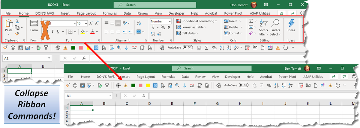MS Excel — Turn Off Ribbon Commands to Free up Screenspace! | by Don ...