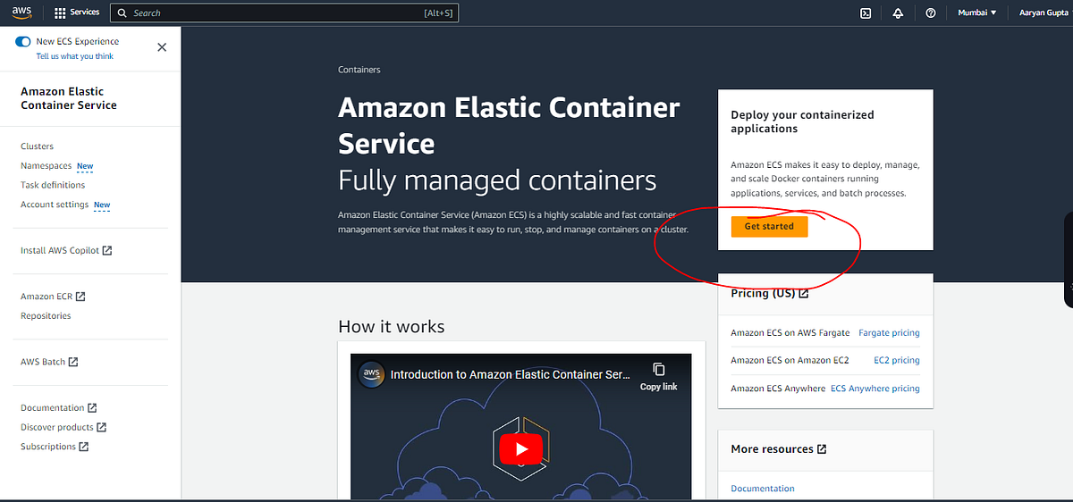 Explore the ECS service, set up the necessary configurations, and launch the container using ...