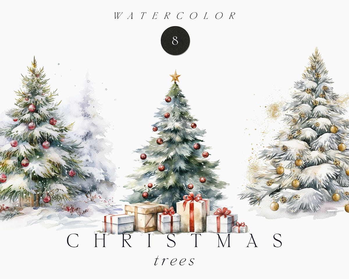 Watercolor Winter Clipart — Watercolor Christmas Tree — Watercolor ...