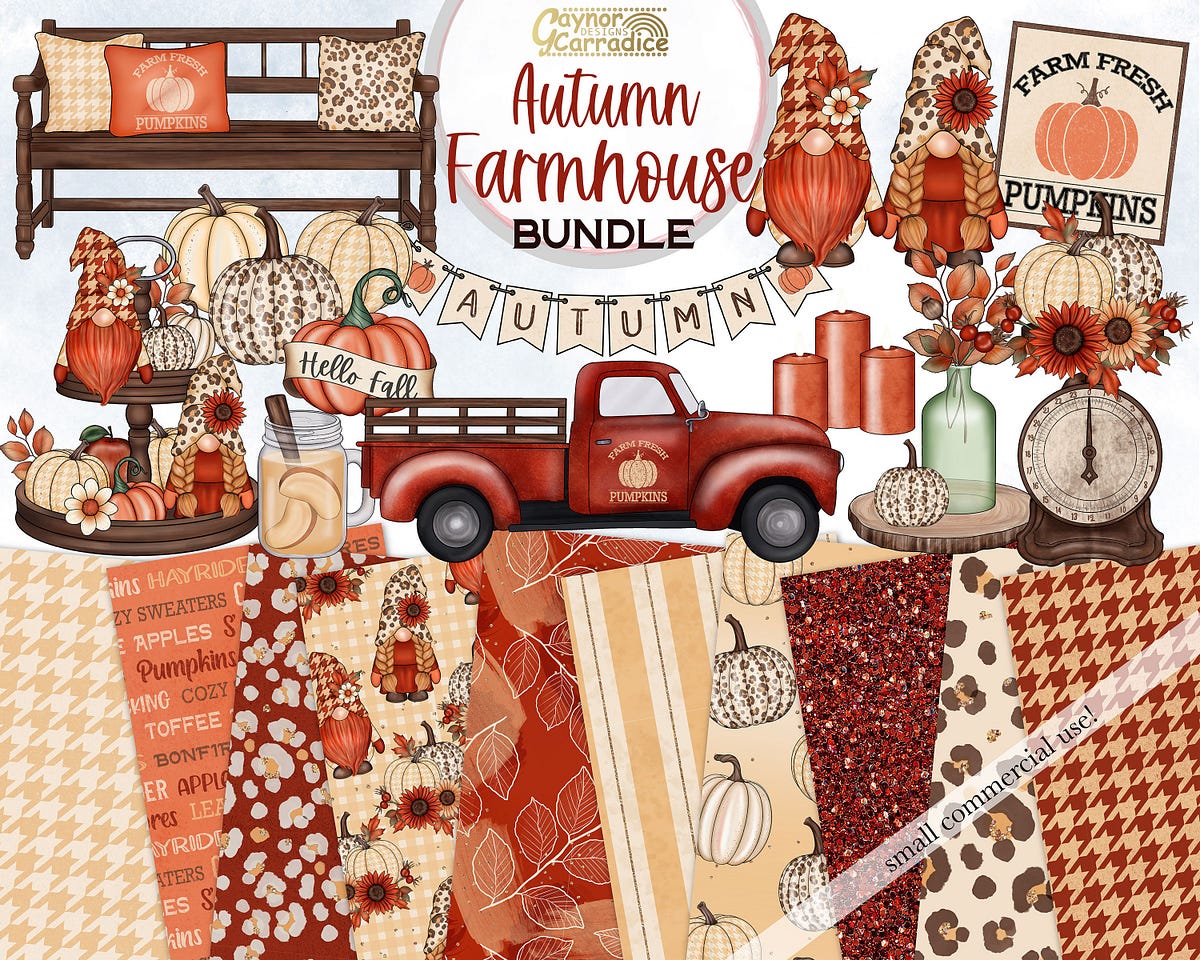 Autumn farmhouse clipart bundle — fall digital paper / fall clipart ...