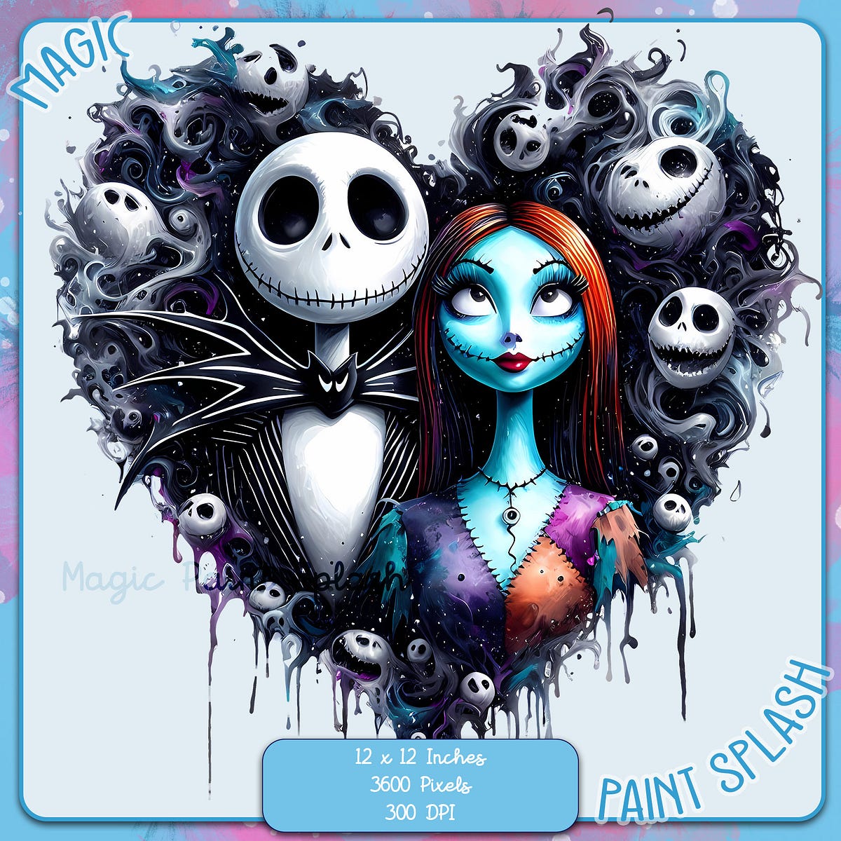 Jack and Sally Watercolor Splash, Clipart Images, Graphics and Artwork ...