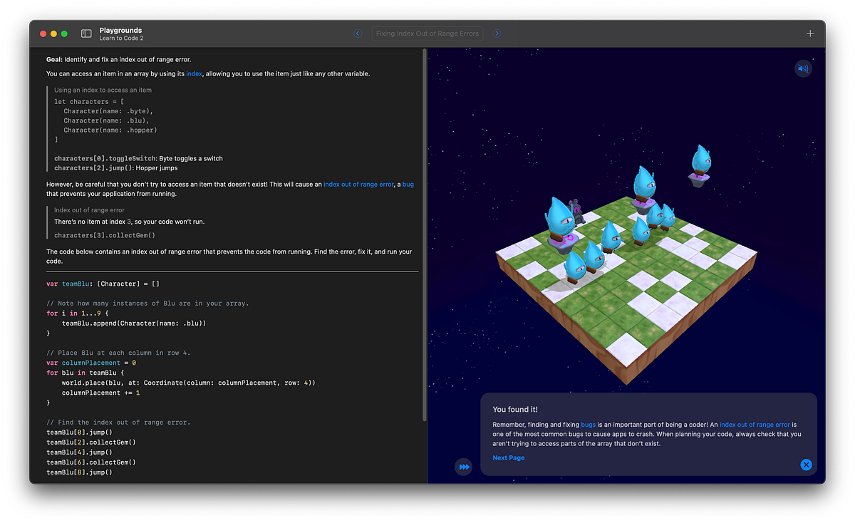 Swift Playgrounds: Learn to Code 2, Arrays: Fixing Index Out of Range ...