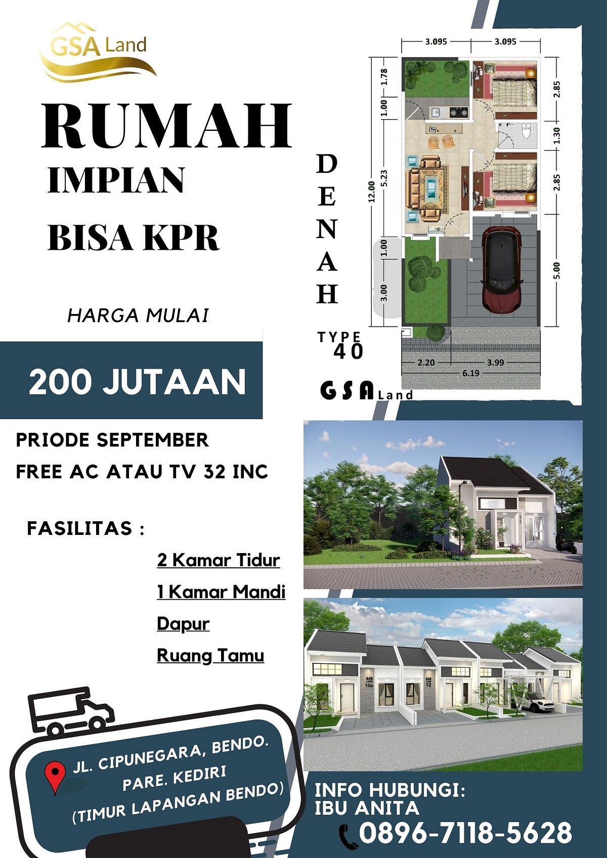 HUNIAN ASRI, 0896–7118–5628 Jual Rumah Perumahan GSA Land Pare Kediri ...