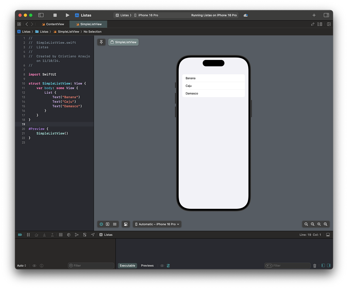 Foundations: Como criar uma lista em SwiftUI sem saber programar em Swift | by Cristiano Araujo ...