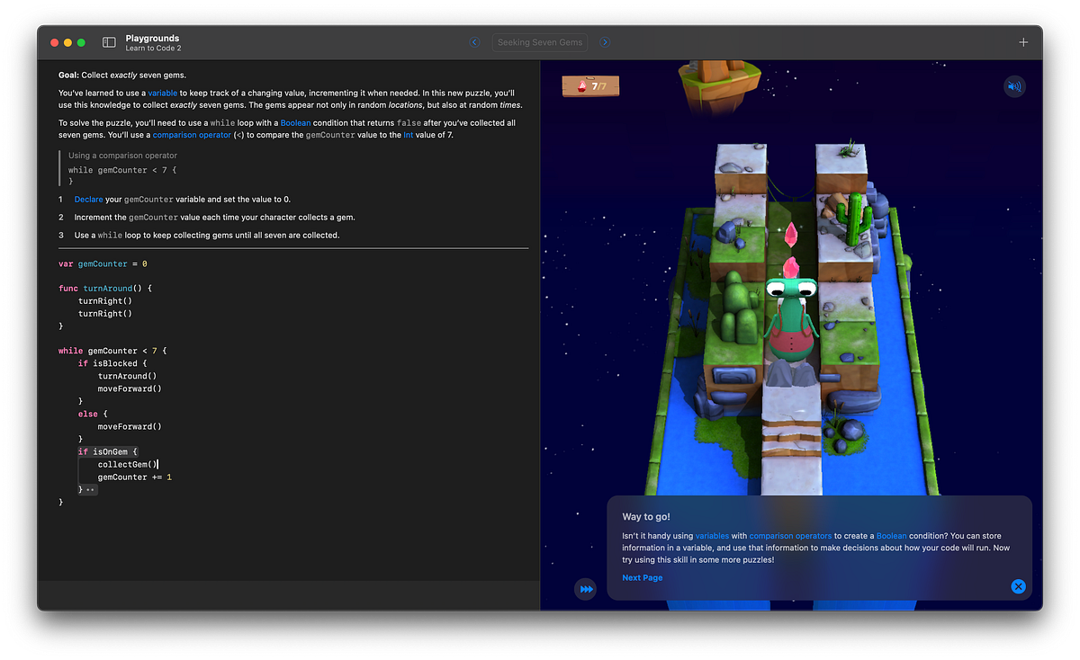 Swift Playgrounds: Learn to Code 2, Variables : Seeking Seven Gems — Collect Total | by H.J ...