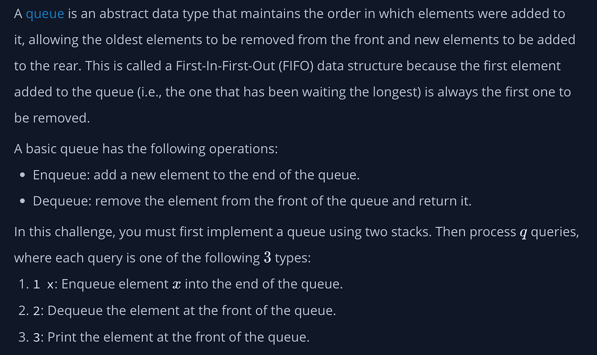 Hackerrank Queue Using Two Stacks - Megan - Medium