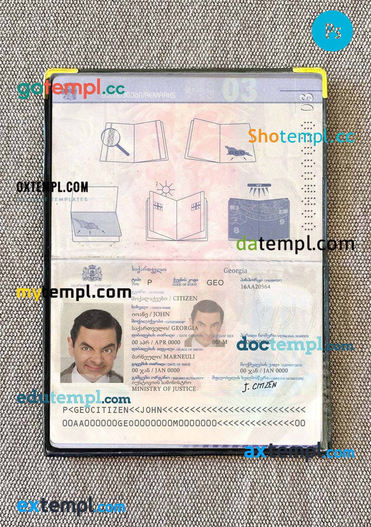 Sample Georgia Passport Editable Psds Scan And Photo Realistic