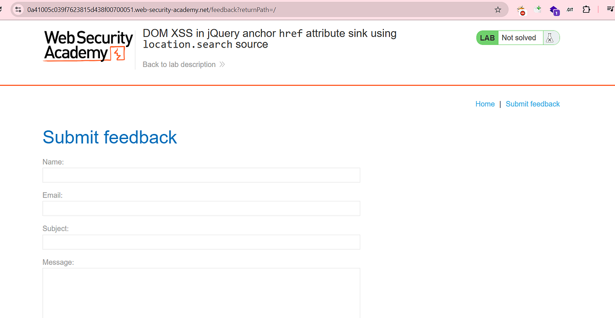 Day 5: DOM XSS in jQuery anchor href attribute sink using location.search source: Zero to Hero ...