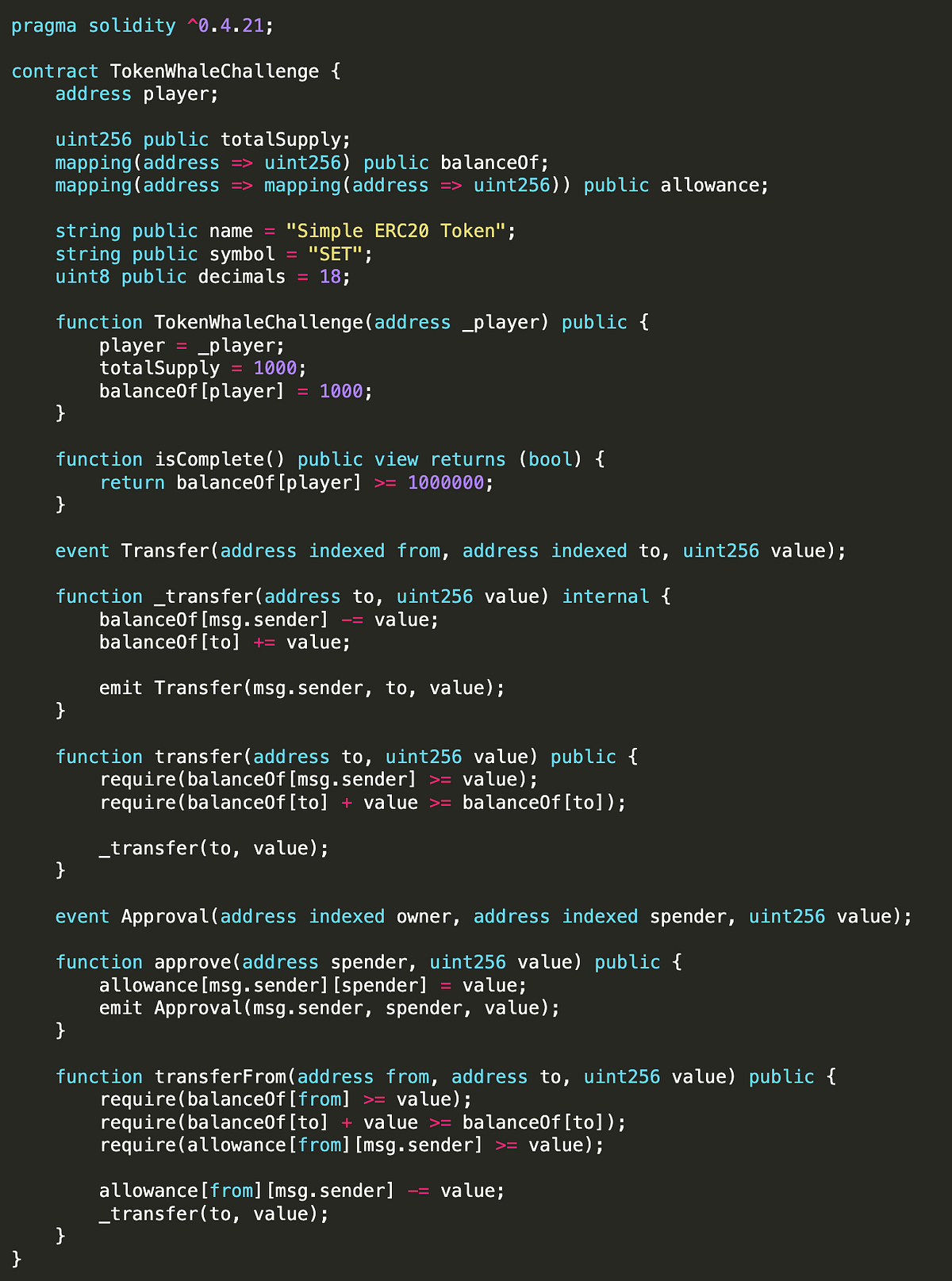 Capture The Ether: token whale. With this new challenge, we need to… | by Tomás | CoinsBench