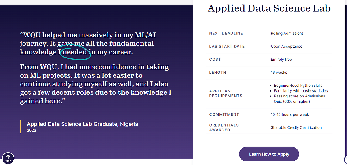 WQU Applied Data Science Lab. WorldQuant University — FREE (8… | by Dorothy Macasasa | Medium