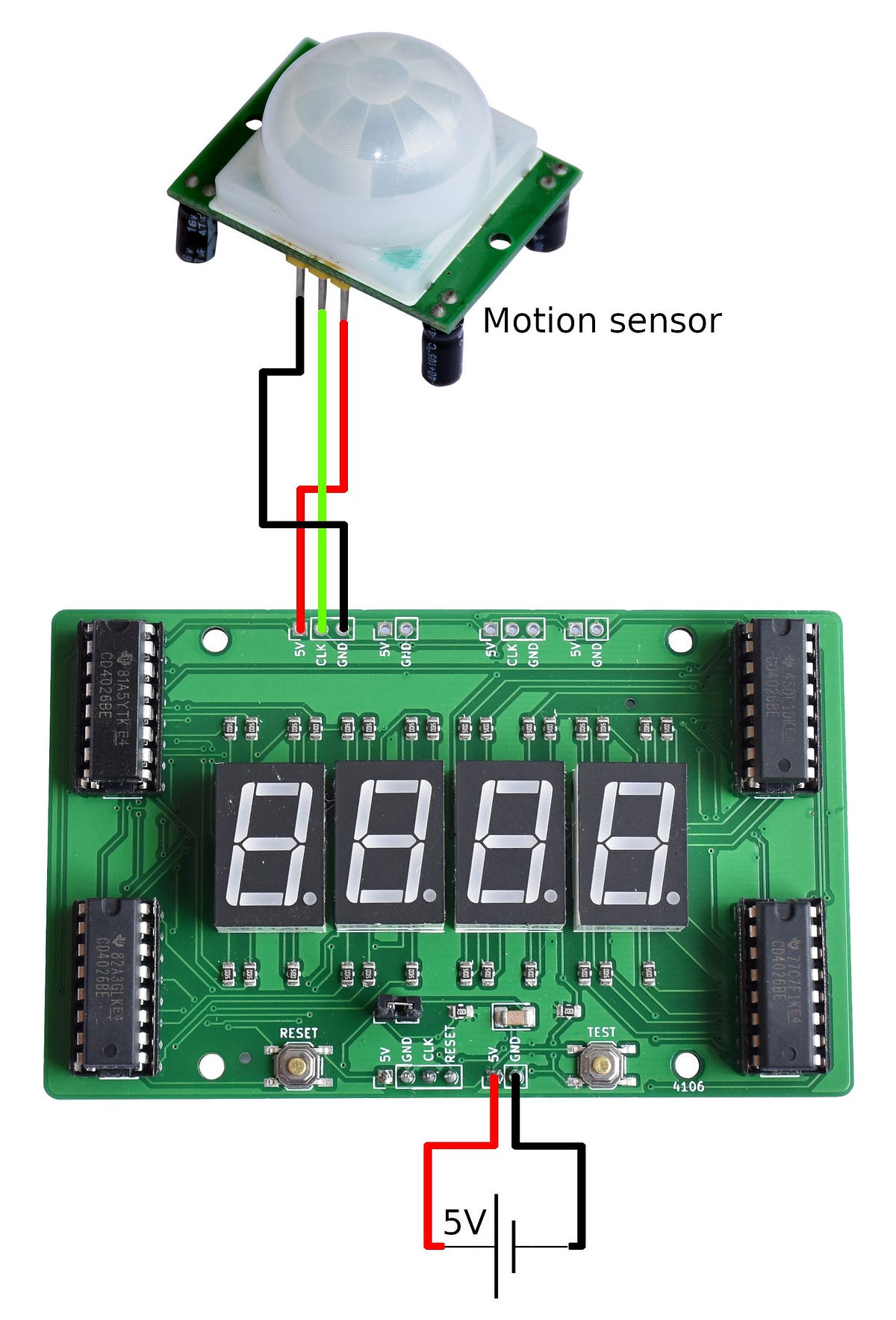 Motion counter using PIR motion sensor and 4 digit UP counter module using CD4026 - Paulsin - Medium
