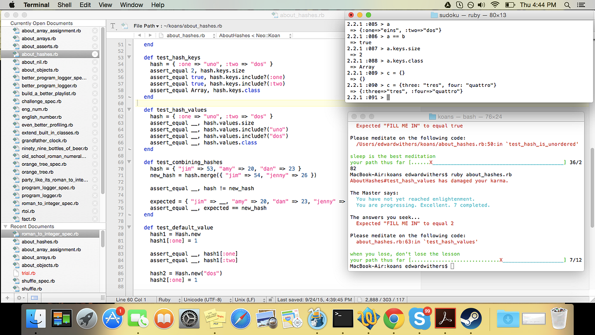 Day 11. RUBY KOANS.. Ruby Koans. This is what my life the… | by Edward Withers | Medium