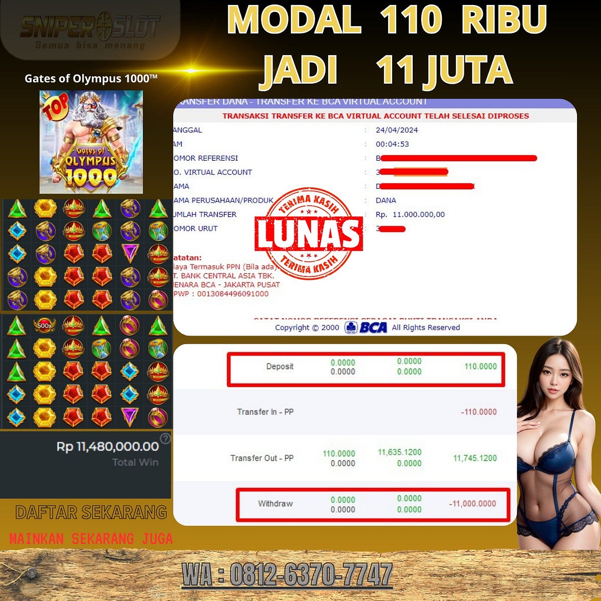 Selamat atas kemenangan besar yang di dapat kan boskuu -Bonus deposit buat member baru 50% ...