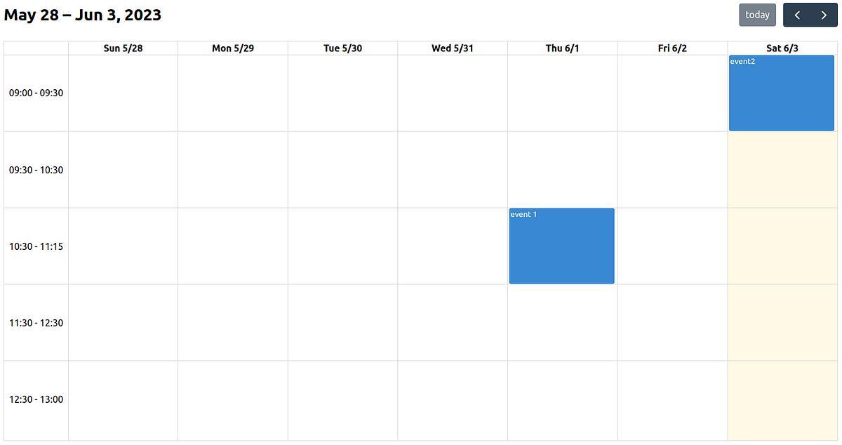 Unconstrained Dynamic Time Slots: Flexible Scheduling in Day and Week view with Fullcalendar ...