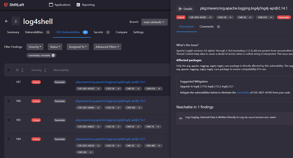 Detecting log4j using ShiftLeft CORE | by Arun Balakrishnan | ShiftLeft Blog
